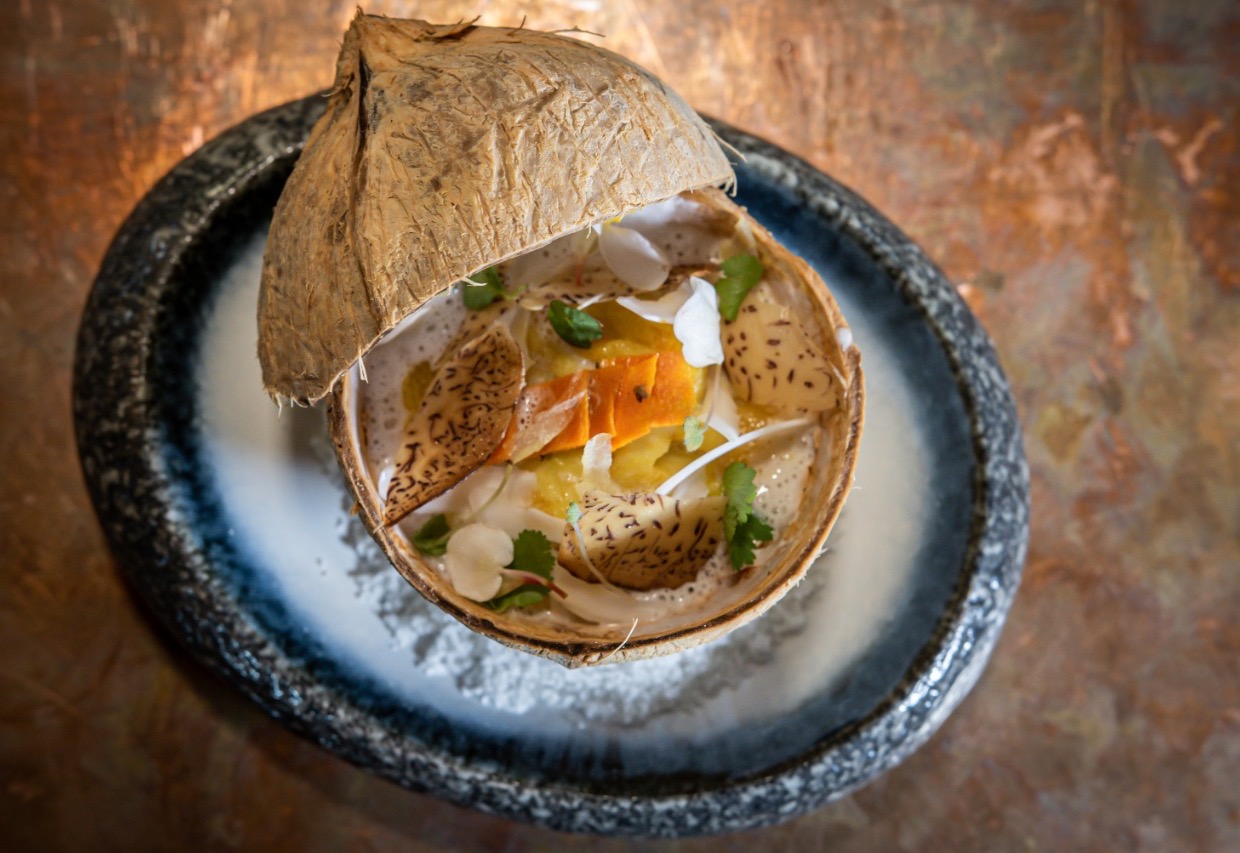 Gastronomie - Légine confite au curcuma frais, coco péi en plusieurs ...